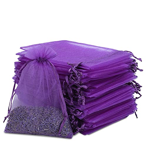 Kslong 100PCS Small Mesh Bags Drawstring 3x4,Sheer Organza Bags Drawstring for Jewelry, Mesh Party Wedding Favor Bags for Small Business,Candy,Bracelet Packaging,Empty Sachet Bags (Purple)