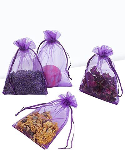 Kslong 100PCS Small Mesh Bags Drawstring 3x4,Sheer Organza Bags Drawstring for Jewelry, Mesh Party Wedding Favor Bags for Small Business,Candy,Bracelet Packaging,Empty Sachet Bags (Purple)