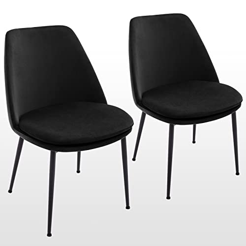 Zesthouse Modern Dining Living Room Chairs Set of 2, Mid-Back Velvet Accent Chairs with Detachable Cushion, Armless Desk Chairs with Metal Legs, Upholstered Side Lounge Chairs for Bedroom, Black