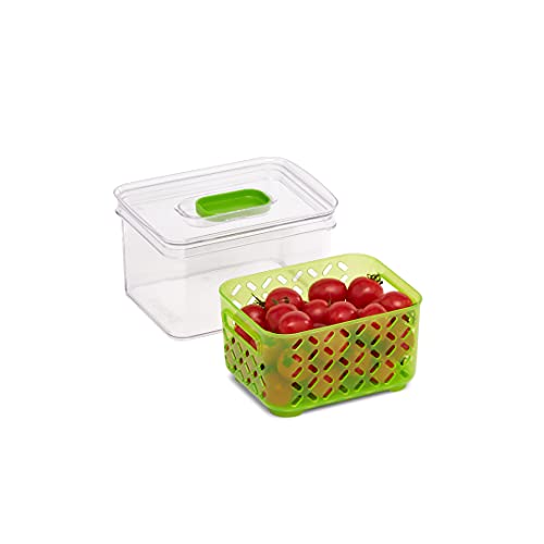 Amazon Basics Set of 3 Produce Food Saving Containers with Vented Lids, BPA Free Plastic - 2 Large (4.3 Qt), 1 Medium (1.9 Qt)