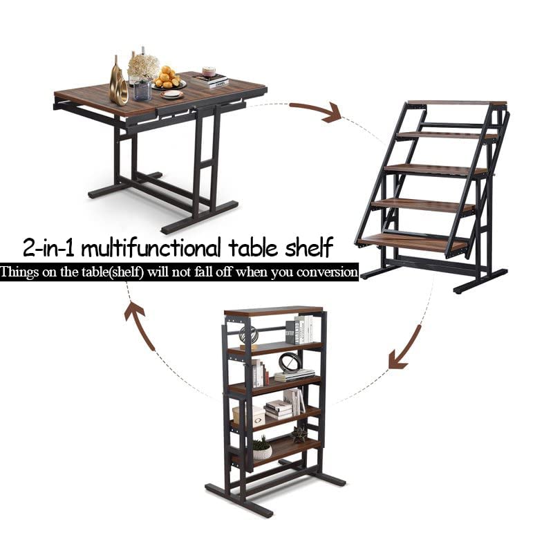 Brefhome Convertible 2 in 1 Shelf to Table,Bookshelf Desk & Dining Table for Small Spaces,Multipurpose Storage Shelf Display Rack,Kitchen & Dining Room