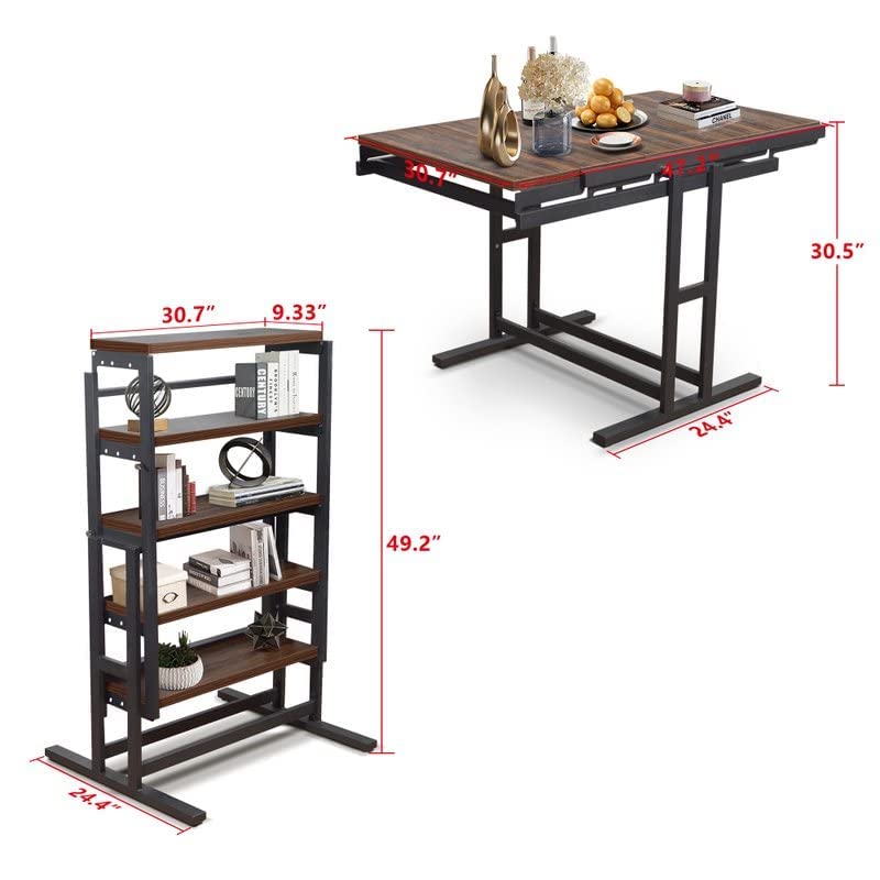 Brefhome Convertible 2 in 1 Shelf to Table,Bookshelf Desk & Dining Table for Small Spaces,Multipurpose Storage Shelf Display Rack,Kitchen & Dining Room