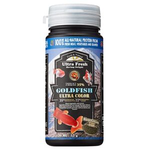 ultra fresh sinking goldfish food, color enhancing, balanced diet, all natural ingredients, clear water formula, slow sinking gold fish pellets, goldfish ultra color (1.87 oz)