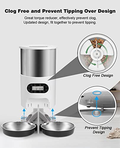 HUICOCY Automatic Cat Feeders, 304 Stainless Steel Timed Cat Food Dispenser for 2 Cats & Small Dog, 4.5L Pet Feeder with 2-Way Splitter, 1-4 Meals Portion Control,10s Voice Recorder, Dual Power Supply