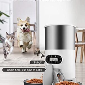 HUICOCY Automatic Cat Feeders, 304 Stainless Steel Timed Cat Food Dispenser for 2 Cats & Small Dog, 4.5L Pet Feeder with 2-Way Splitter, 1-4 Meals Portion Control,10s Voice Recorder, Dual Power Supply