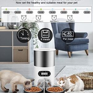 HUICOCY Automatic Cat Feeders, 304 Stainless Steel Timed Cat Food Dispenser for 2 Cats & Small Dog, 4.5L Pet Feeder with 2-Way Splitter, 1-4 Meals Portion Control,10s Voice Recorder, Dual Power Supply