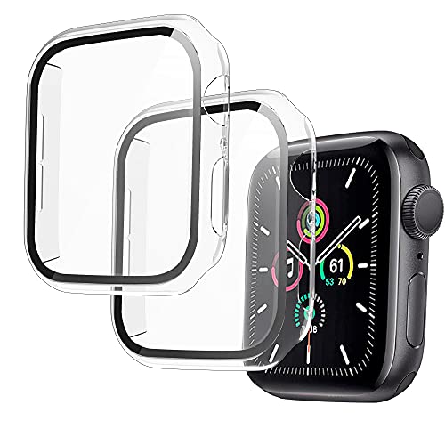 Arae Watch Case 2 Packs Compatible for Apple Watch Series 6 5 4 SE 40mm for Women Men with Tempered Glass Screen Protector - Clear/Transparent