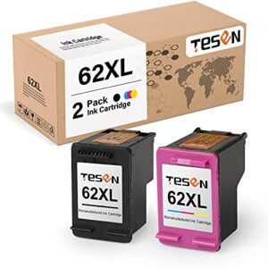 tesen remanufactured 62xl ink cartridge replacement for hp 62 xl 62xl use with hp envy 5643 5660 5664 5665 7640 7643 7644 7645 officejet 5745 5746 8040 200 250 258 series printer (2 pack, black)