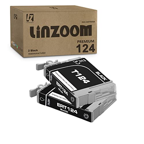 LinZoom Remanufactured 2-Pack 124 Black Ink Cartridge Replacement for Epson 124 T124 for Epson NX125 Stylus NX127 NX130 Stylus NX230 NX330 Stylus NX420 NX430 Workforce 320 323 325 435 Printer