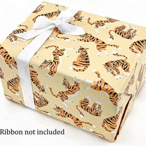 Stesha Party Tiger Wrapping Paper Funny Present Gift Wrap Folded Flat 30 x 20 Inch, 3 Sheets