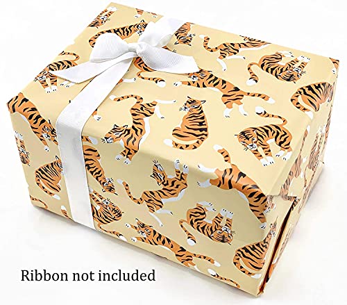 Stesha Party Tiger Wrapping Paper Funny Present Gift Wrap Folded Flat 30 x 20 Inch, 3 Sheets