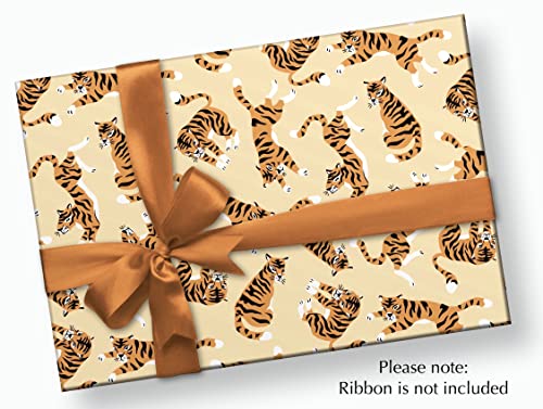 Stesha Party Tiger Wrapping Paper Funny Present Gift Wrap Folded Flat 30 x 20 Inch, 3 Sheets