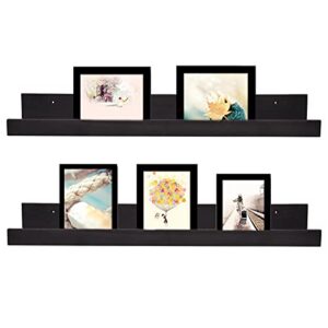 floating wall mounted shelves black display shelves with ledge shelf for bedroom bathroom livingroom room kitchen set of 2 (black)