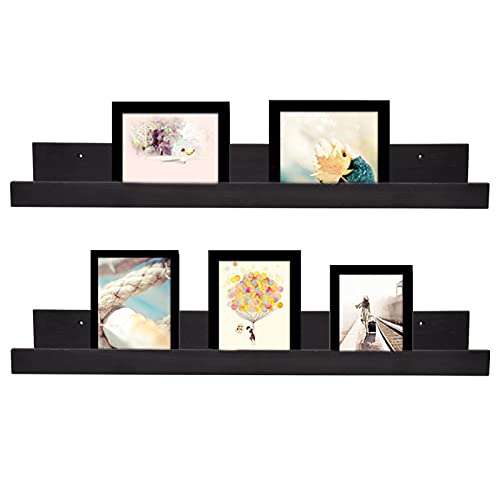 Floating Wall Mounted Shelves Black Display Shelves with Ledge Shelf for Bedroom Bathroom Livingroom Room Kitchen Set of 2 (Black)