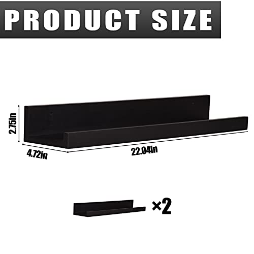 Floating Wall Mounted Shelves Black Display Shelves with Ledge Shelf for Bedroom Bathroom Livingroom Room Kitchen Set of 2 (Black)