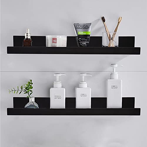 Floating Wall Mounted Shelves Black Display Shelves with Ledge Shelf for Bedroom Bathroom Livingroom Room Kitchen Set of 2 (Black)