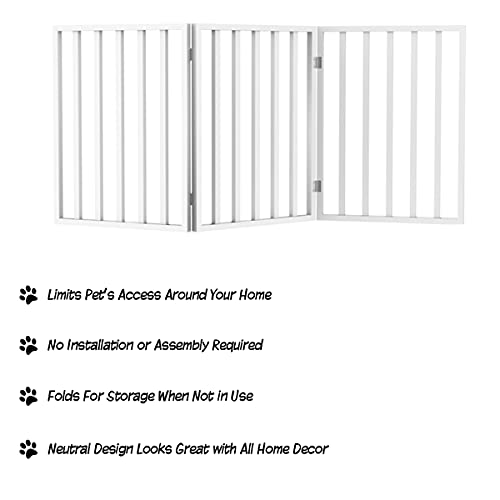 PETMAKER Pet Gate – Dog Gate for Doorways, Stairs or House– Freestanding, Folding, Accordion Style, Wooden Indoor Dog Fence (24-Inch, White)