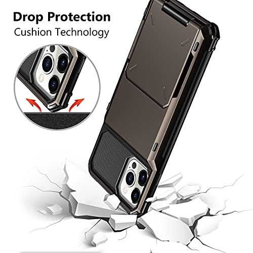 Vofolen Case for iPhone 13 Pro Case Wallet 4-Card Holder ID Slot Flip Door Hidden Pocket Anti-Scratch Dual Layer Hybrid TPU Bumper Armor Protective Hard Shell Back Cover for iPhone 13 Pro Gun Metal