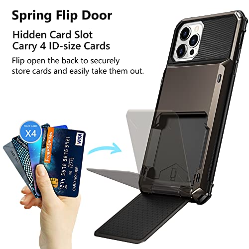 Vofolen Case for iPhone 13 Pro Case Wallet 4-Card Holder ID Slot Flip Door Hidden Pocket Anti-Scratch Dual Layer Hybrid TPU Bumper Armor Protective Hard Shell Back Cover for iPhone 13 Pro Gun Metal