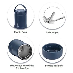 Ideus 20 oz Insulated Food Jar, Stainless Steel Vacuum Thermal Lunch Box Soup Thermoses with Folding Spoon, Leakproof Food Container for School Office Picnic Travel Camping, Navy Blue