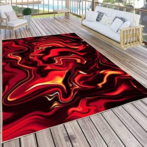 Modern Abstract Red Marble Area Rugs for Living Room Kitchen Bedroom Abstract Flame Fire Red Yellow Black Marble Background Wave Swirl Bathroom Rugs Stain Resistant Carpet Mat Pad Home Decor