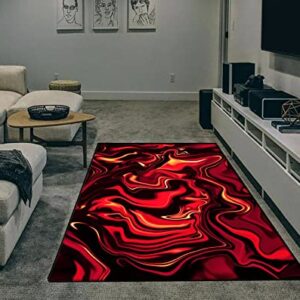 Modern Abstract Red Marble Area Rugs for Living Room Kitchen Bedroom Abstract Flame Fire Red Yellow Black Marble Background Wave Swirl Bathroom Rugs Stain Resistant Carpet Mat Pad Home Decor