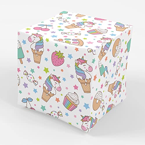 Stesha Party Unicorn Donut Wrapping Paper Girl Birthday Gift Wrap, 30 x 20 Inch (3 Sheets)