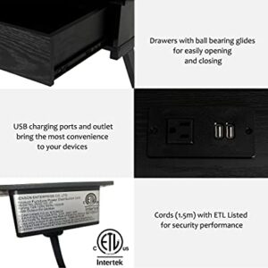 glitzhome 43.25" L Modern Industrial Home Office Desk with 1 Outlets and 2 USB Charging Ports, Wood/Metal Writing Desk PC Table Computer Desk, Black Oak