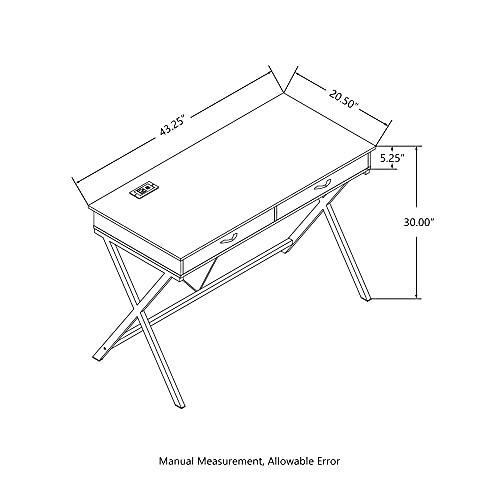 glitzhome 43.25" L Modern Industrial Home Office Desk with 1 Outlets and 2 USB Charging Ports, Wood/Metal Writing Desk PC Table Computer Desk, Black Oak