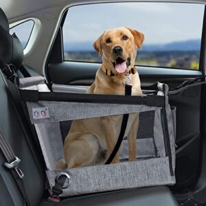 dog car seat for pet travel with waterproof pad, half seat dog hammock,harness hook, breathable mesh, and adjustable backseat safety belt, small, medium, large size