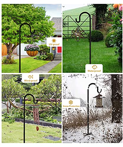 Derkniel Shepherd Hook 108 Inch Tall Heavy-Duty Metal Garden Hanging Pole Stake for Bird Feeder Pole Plant Baskets, Black (1 Pack)