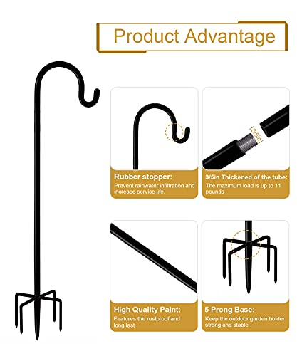 Derkniel Shepherd Hook 108 Inch Tall Heavy-Duty Metal Garden Hanging Pole Stake for Bird Feeder Pole Plant Baskets, Black (1 Pack)