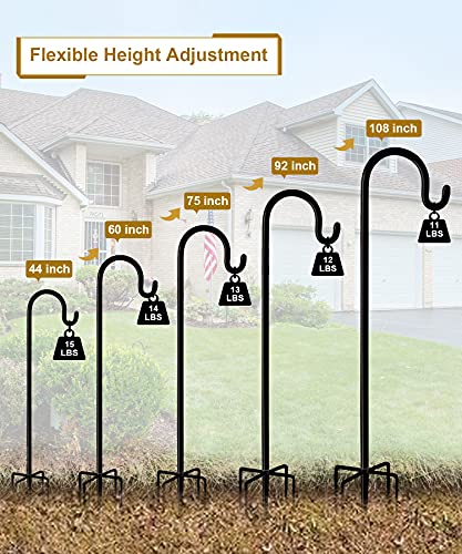 Derkniel Shepherd Hook 108 Inch Tall Heavy-Duty Metal Garden Hanging Pole Stake for Bird Feeder Pole Plant Baskets, Black (1 Pack)