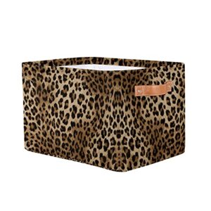 storage basket organizer animal print with handles, leopard print foldable storage bins rectangular storage box for nursery shelf books clothes toys kids bins, 1 pack