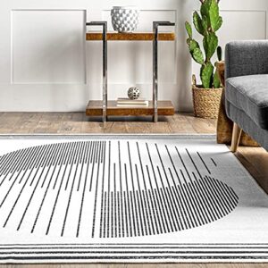 nuLOOM Leah Machine Washable Geometric Moon Phase Area Rug, 5' x 8', Grey