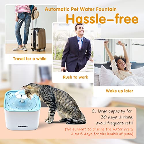 Pet Fountain Cat Water Dispenser - Healthy and Hygienic Drinking Fountain Super Quiet Flower Automatic Electric Water Bowl with 2 Replacement Filters for Cats, Dogs, Birds and Small Animals