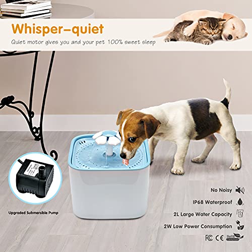 Pet Fountain Cat Water Dispenser - Healthy and Hygienic Drinking Fountain Super Quiet Flower Automatic Electric Water Bowl with 2 Replacement Filters for Cats, Dogs, Birds and Small Animals