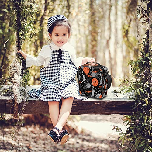 Basketball Kids Lunch Box Basketball Sport Insulated Lunch Bag Tote for Girls Boys, Cooler Freezable Meal Prep Bag with Shoulder Strap Waterproof Lunch Container for School Office Picnic