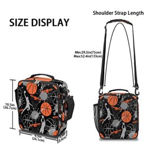 Basketball Kids Lunch Box Basketball Sport Insulated Lunch Bag Tote for Girls Boys, Cooler Freezable Meal Prep Bag with Shoulder Strap Waterproof Lunch Container for School Office Picnic