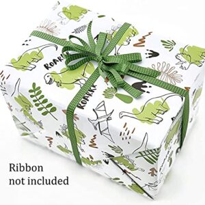 Stesha Party Green Dinosaur Wrapping Paper Birthday Gift - Folded 30 x 20 Inch (3 Sheets)