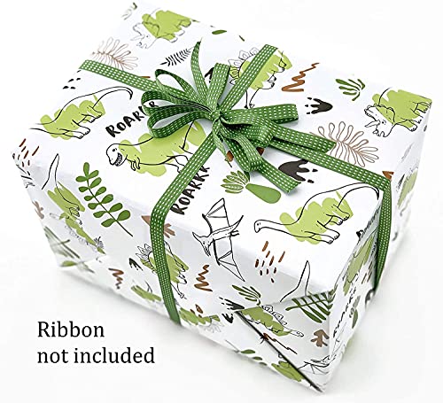 Stesha Party Green Dinosaur Wrapping Paper Birthday Gift - Folded 30 x 20 Inch (3 Sheets)