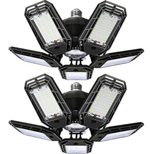 suyncyi 2 pack led garage light, 150w ultra bright led shop light with 5 adjustable panels,15000lm 6500k e26/e27 deformable led garage ceiling lights for garage, workshop