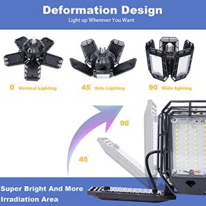 suyncyi 2 Pack LED Garage Light, 150W Ultra Bright LED Shop Light with 5 Adjustable Panels,15000LM 6500K E26/E27 Deformable LED Garage Ceiling Lights for Garage, Workshop