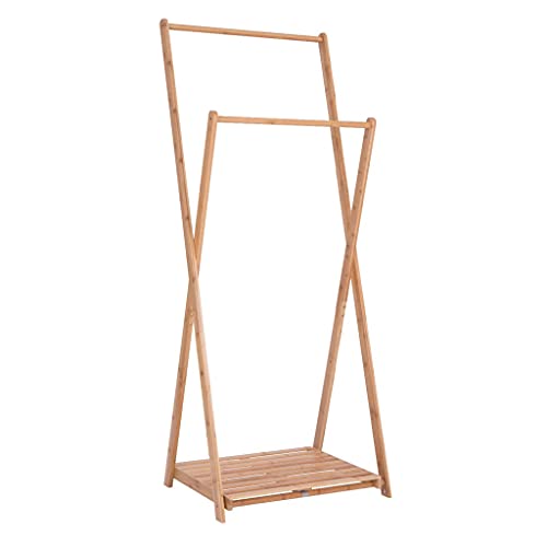 UXZDX Coat Rack Stand Bamboo Foldable Garment Clothes Storage with 1-Tier Storage Shelf