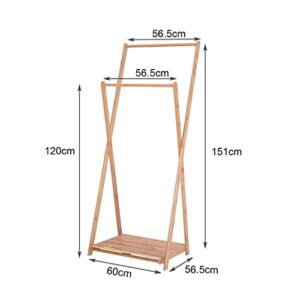 UXZDX Coat Rack Stand Bamboo Foldable Garment Clothes Storage with 1-Tier Storage Shelf