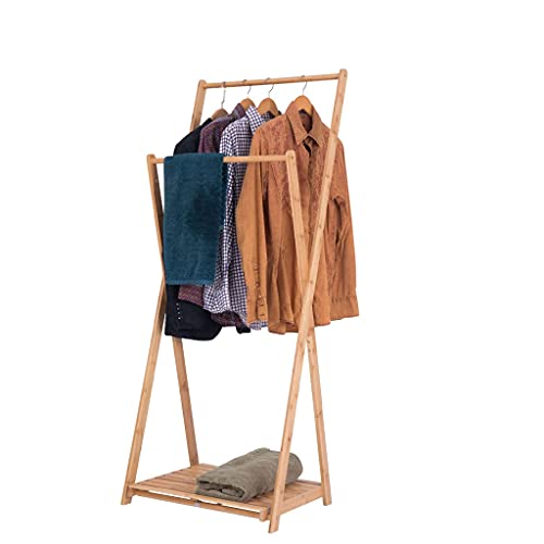 UXZDX Coat Rack Stand Bamboo Foldable Garment Clothes Storage with 1-Tier Storage Shelf