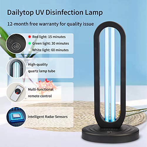 UV Light Sanitizer, Ultraviolet Light Sanitizer for Room，Air Freshener UV Lamp with Remote Control and Radar Monitor Sensor: Sterilize and Disinfect Every Room of Your Home for 15/30/60 Minutes