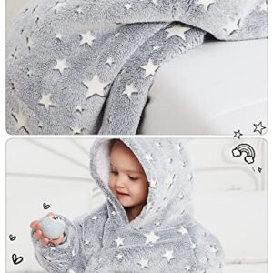 KFUBUO Wearable Blanket Hoodie for Kids Toddlers Sherpa Blanket Sweatshirt With Pocket Cute Hoodies 2-6 Year Old Girl Boy Birthday Gifts Glow in The Dark Stars