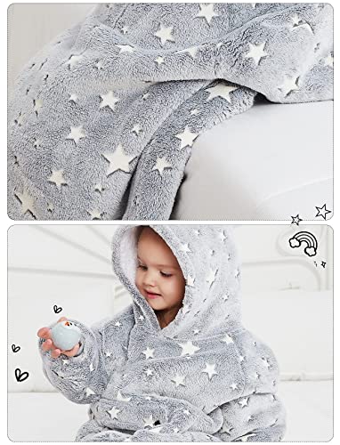 KFUBUO Wearable Blanket Hoodie for Kids Toddlers Sherpa Blanket Sweatshirt With Pocket Cute Hoodies 2-6 Year Old Girl Boy Birthday Gifts Glow in The Dark Stars