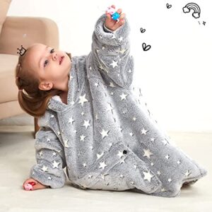 KFUBUO Wearable Blanket Hoodie for Kids Toddlers Sherpa Blanket Sweatshirt With Pocket Cute Hoodies 2-6 Year Old Girl Boy Birthday Gifts Glow in The Dark Stars